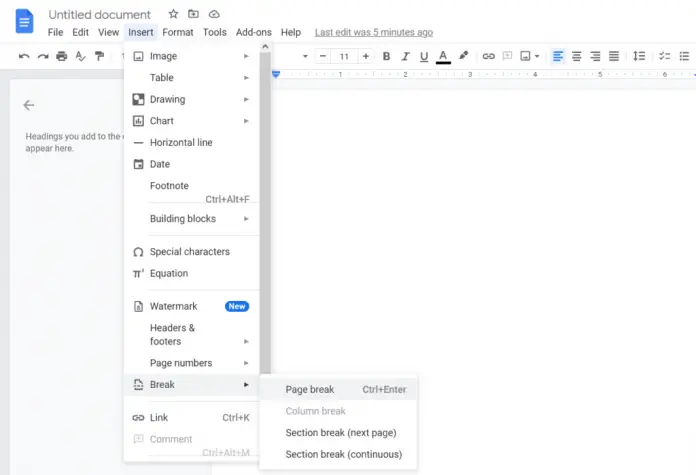 How to add a page on Google Docs | Splaitor