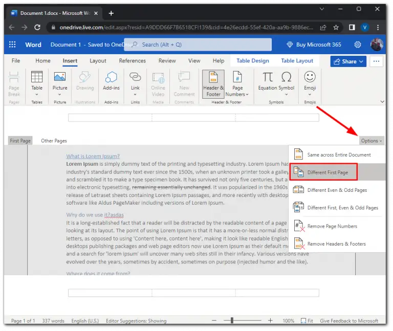 How to add a header only to the first page in Microsoft Word | Splaitor